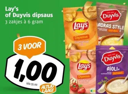 Lay's of duyvis dipsaus aanbieding bij Poiesz
