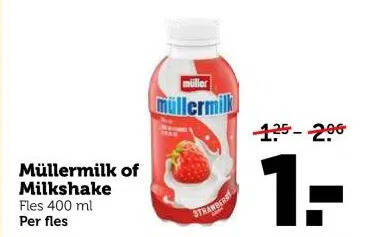 Müllermilk of milkshake fles 400 ml per fles aanbieding bij Coop