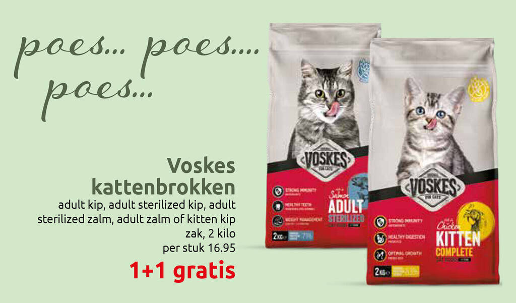 Voskes kattenbrokken 1+1 gratis aanbieding bij Deka Tuin