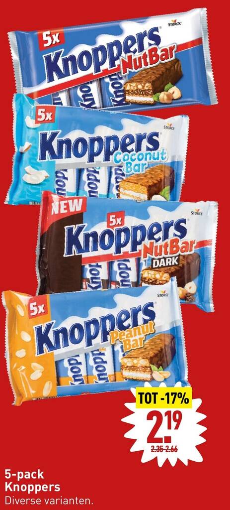 Knoppers Diverse varianten 5 pack 5-PACK aanbieding bij ALDI