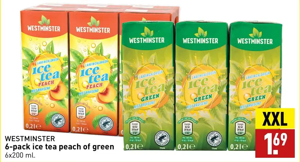 6 pack ice tea peach of green 6x200 ml aanbieding bij ALDI