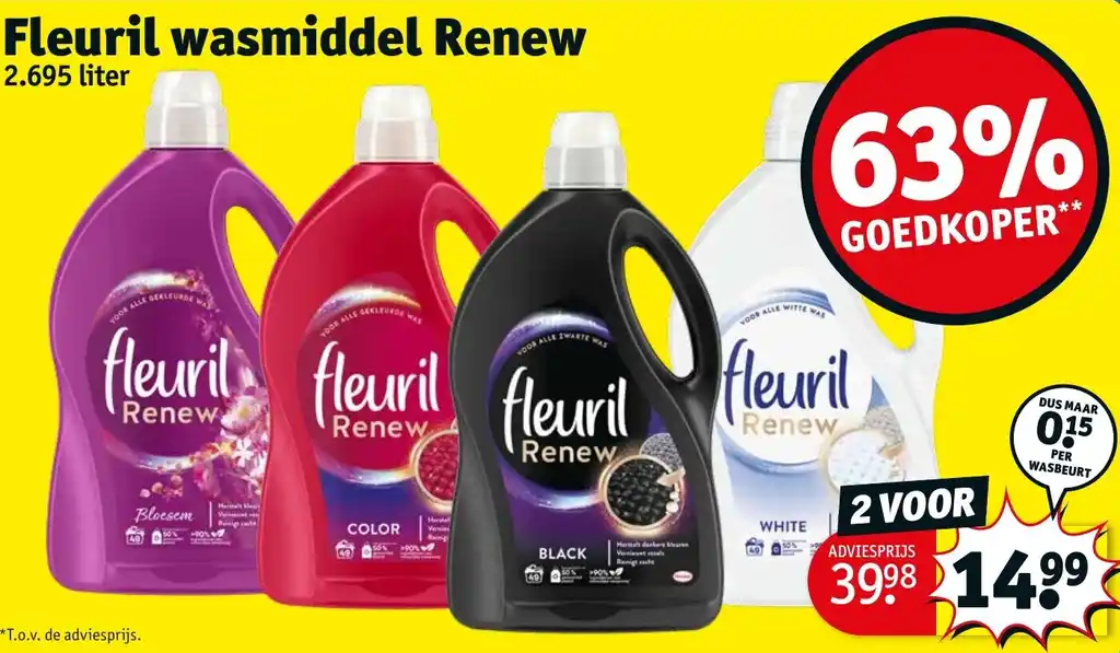 Fleuril wasmiddel Renew 2.695 liter aanbieding bij Kruidvat