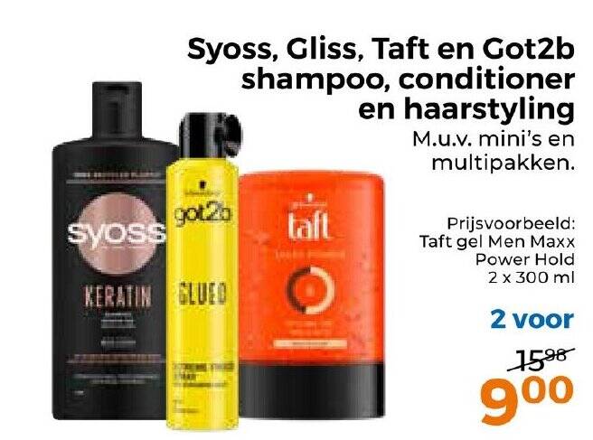 Syoss, Gliss, Taft en Got2b shampoo, conditioner en haarstyling ...