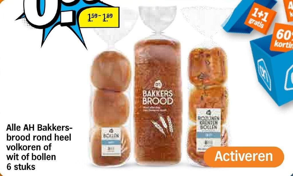 Alle AH Bakkers-brood rond heel volkoren of wit of bollen 6 stuks ...