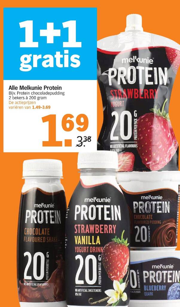 Alle Melkunie Protein 1+1 gratis aanbieding bij Albert Heijn