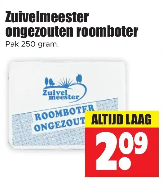 Zuivelmeester ongezouten roomboter 250g aanbieding bij Dirk