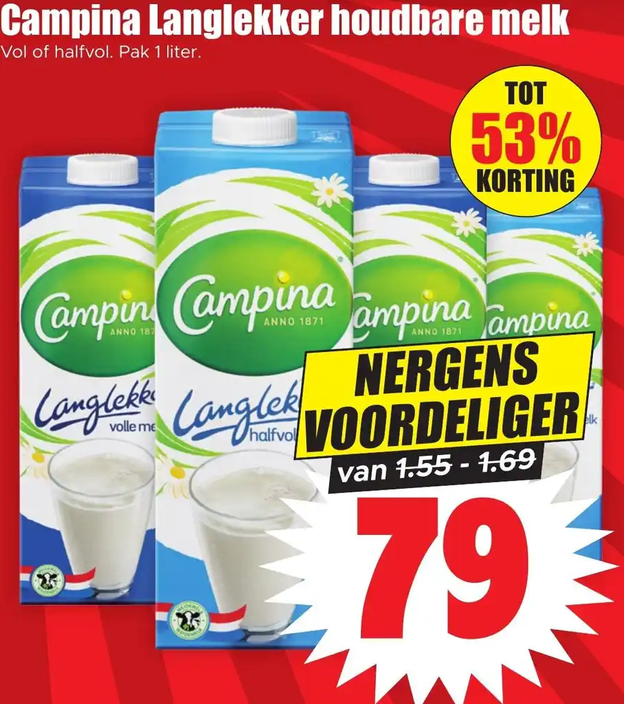 Campina Langlekker houdbare melk aanbieding bij Dirk