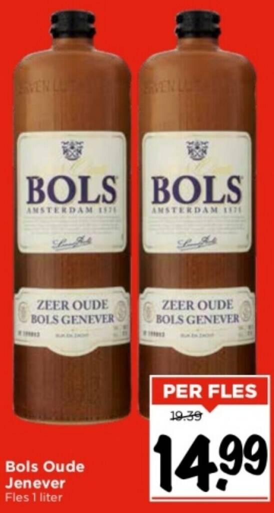 Bols Oude Jenever Fles 1 liter aanbieding bij Vomar Voordeelmarkt