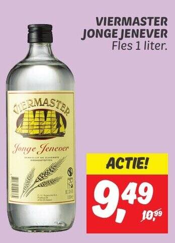 Viermaster jonge jenever fles 1 liter aanbieding bij Dekamarkt