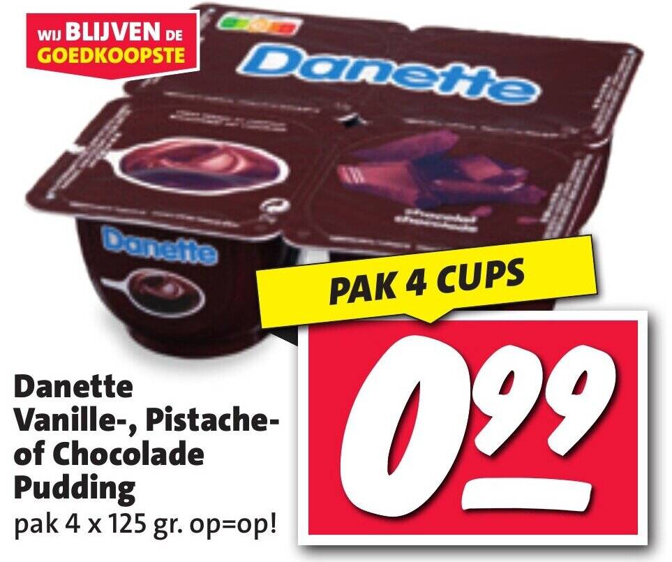 Danette Vanille-, Pistache-of Chocolade Pudding aanbieding bij Nettorama