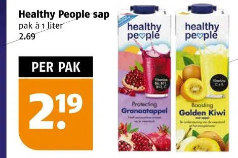 Healthy people sap pak à 1 liter aanbieding bij Poiesz