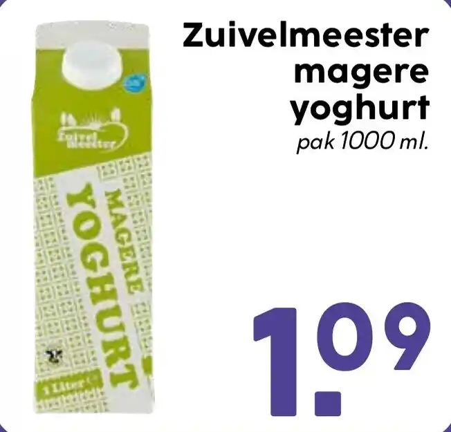 Zuivelmeester magere yoghurt pak 1000 ml. aanbieding bij De Boerenschuur