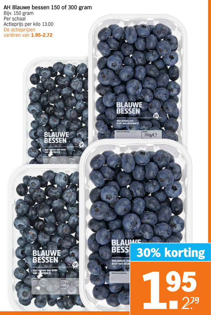 AH Blauwe bessen 150/300g aanbieding bij Albert Heijn