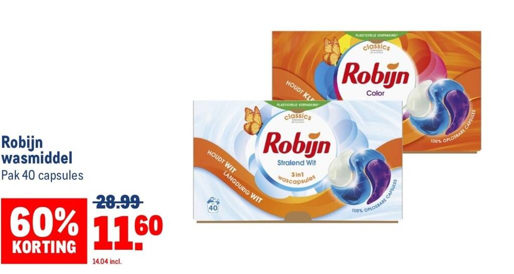 Robijn wasmiddel 40 capsules aanbieding bij Makro