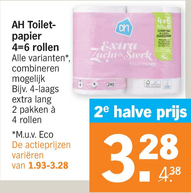 AH Toiletpapier 4=6 rollen aanbieding bij Albert Heijn