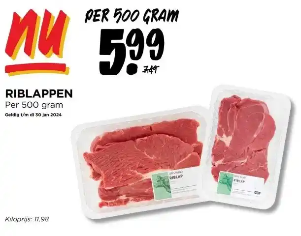 Riblappen per 500 gram geldig t/m di 30 jan 2024 aanbieding bij Jumbo