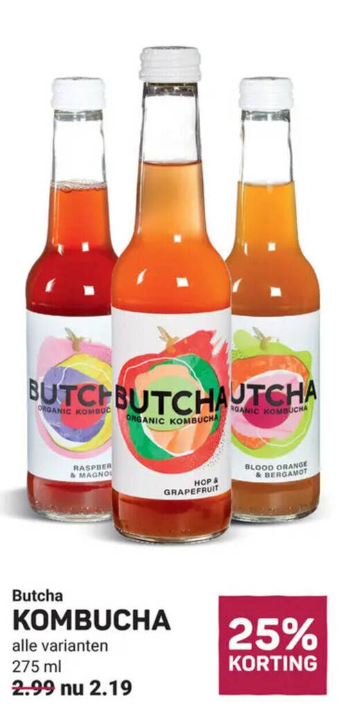 Butcha KOMBUCHA 275ml aanbieding bij Ekoplaza