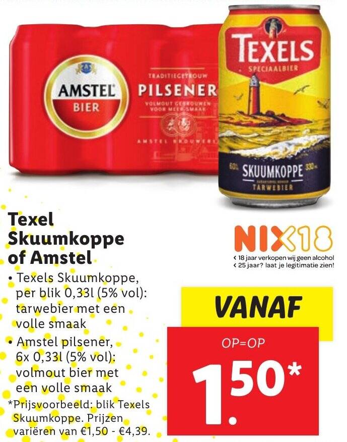 Texel Skuumkoppe of Amstel aanbieding bij Lidl