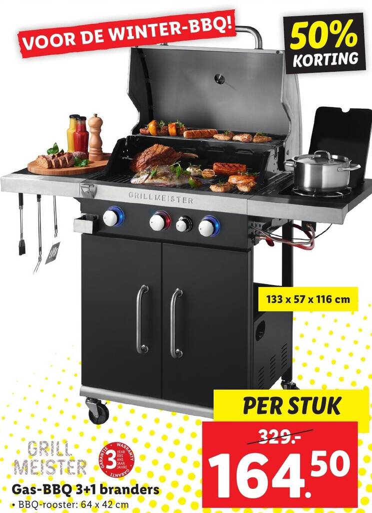 GRILL MEISTER Gas-BBQ 3+1 branders aanbieding bij Lidl