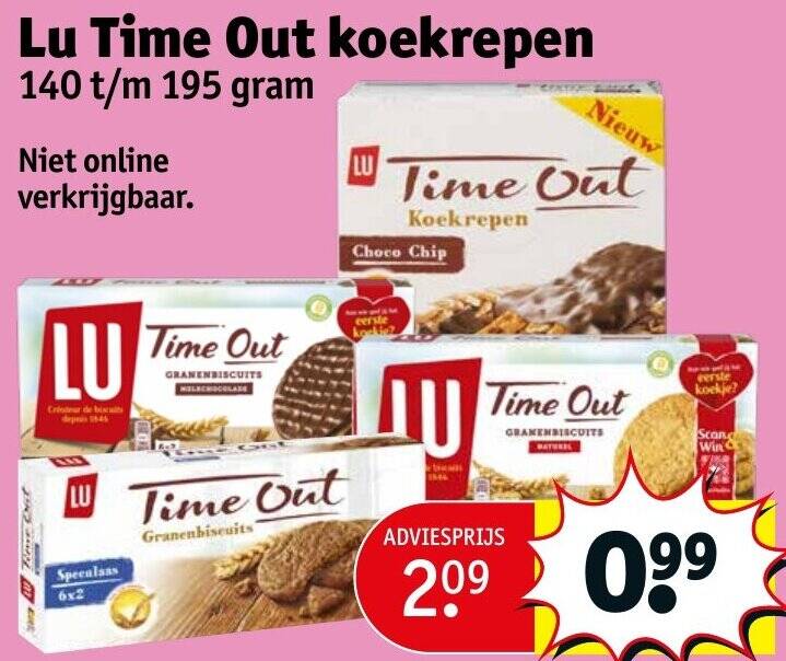 Lu Time Out koekrepen 140 t/m 195 gram aanbieding bij Kruidvat