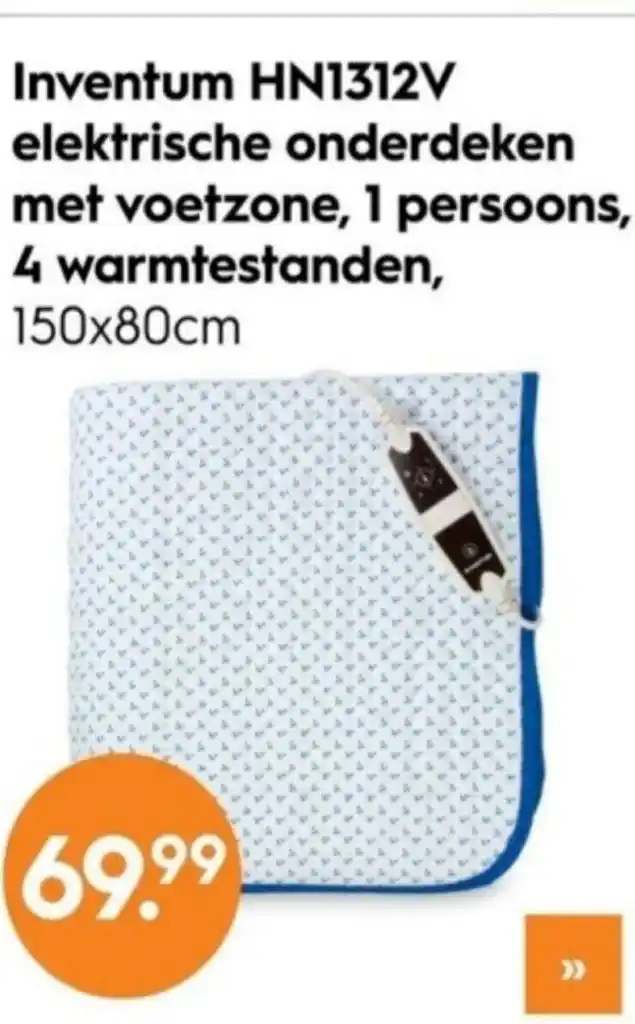 Inventum HN1312V elektrische onderdeken met voetzone, 1 persoons, 4 ...