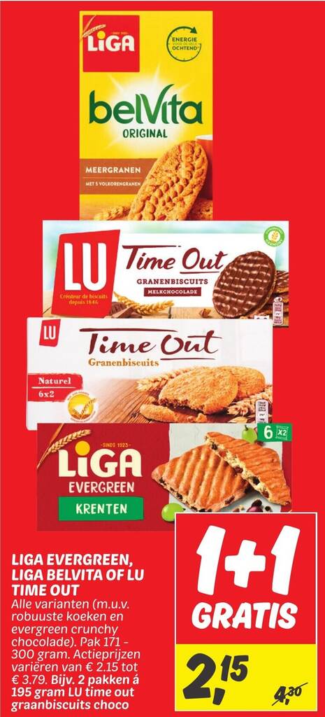LIGA EVERGREEN, LIGA BELVITA OF LU TIME OUT aanbieding bij Dekamarkt