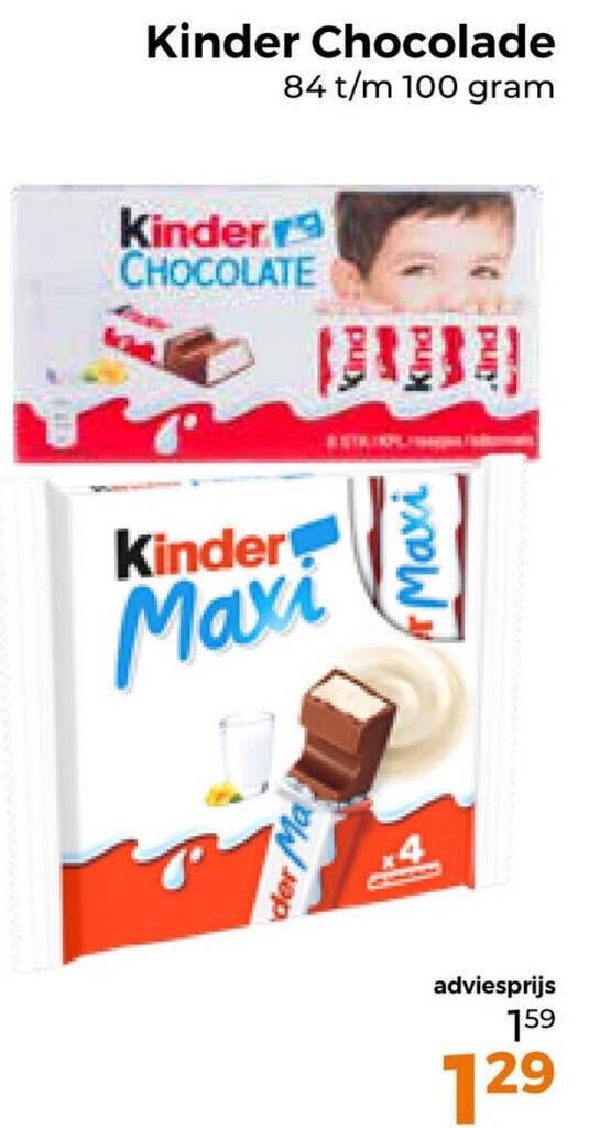 Kinder Chocolade 84 t/m 100 gram aanbieding bij Trekpleister