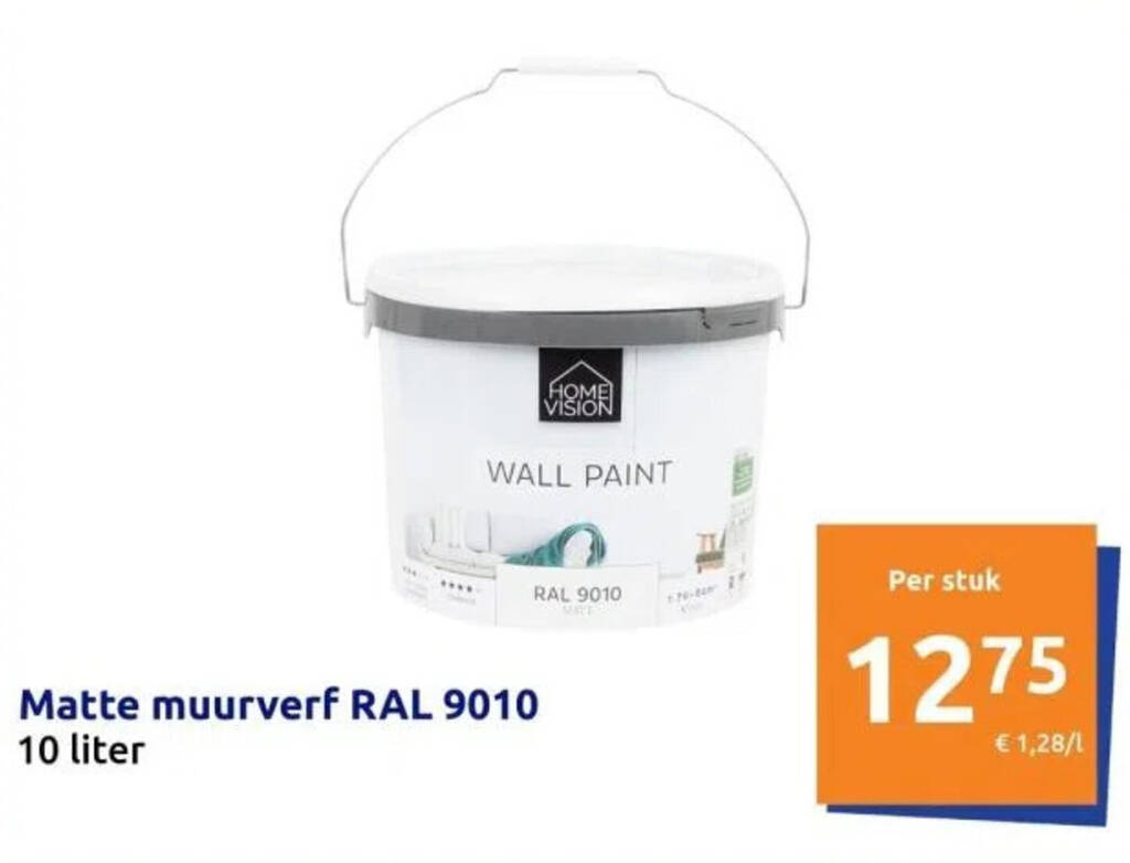 Matte muurverf RAL 9010 10 liter aanbieding bij Action