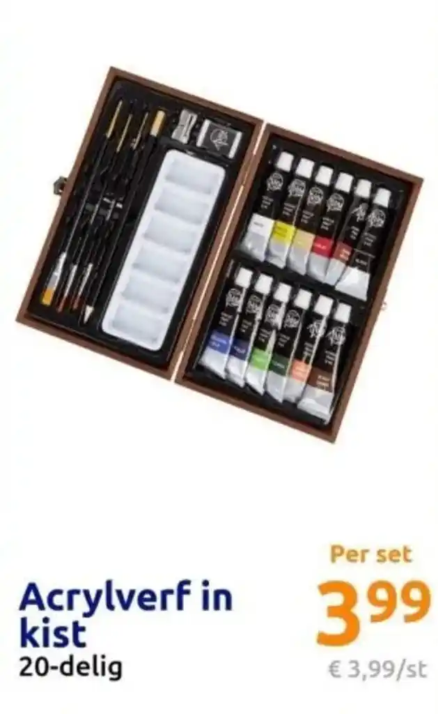 Acrylverf in kist 20-delig aanbieding bij Action