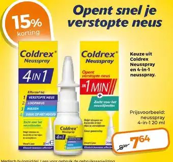 Coldrex neusspray en 4-in-1 neusspray. aanbieding bij Trekpleister