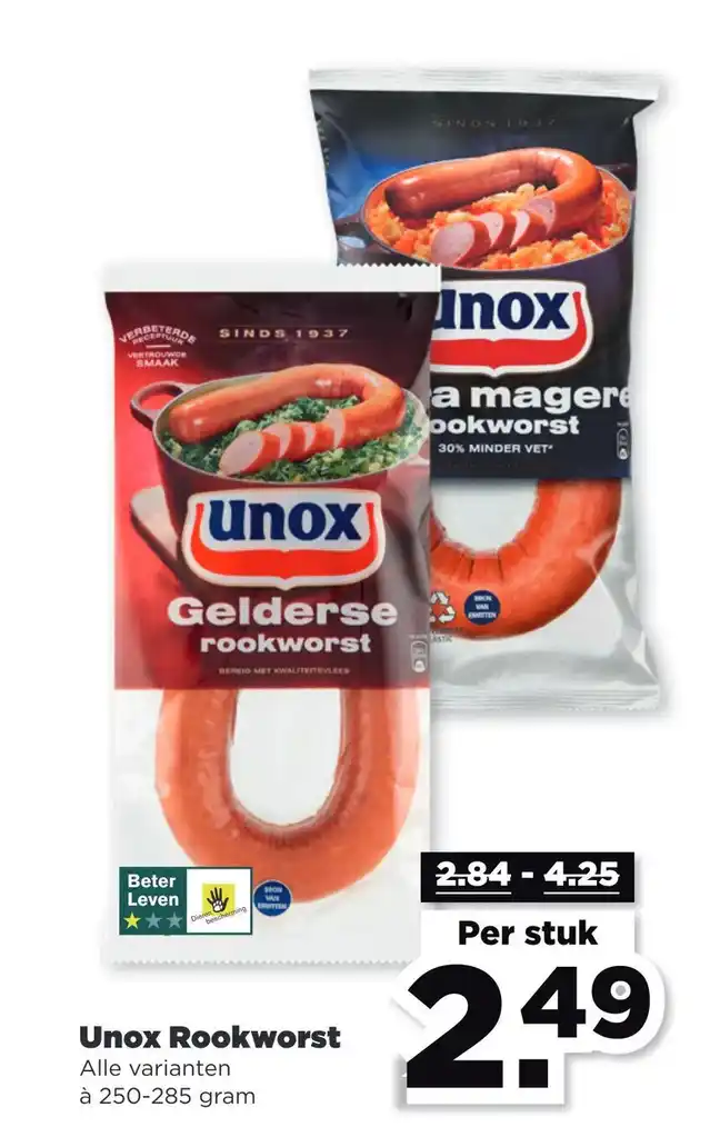 Unox rookworst per stuk aanbieding bij PLUS
