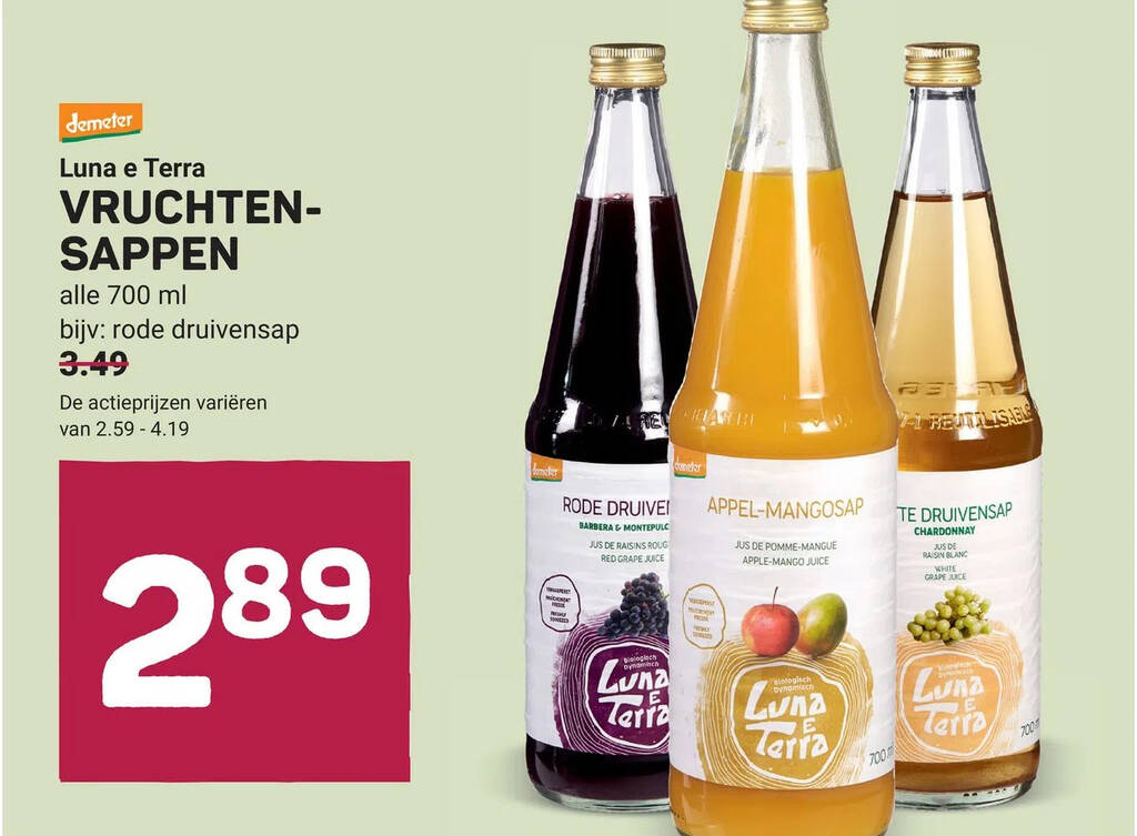 Luna e Terra VRUCHTENSAPPEN aanbieding bij Ekoplaza