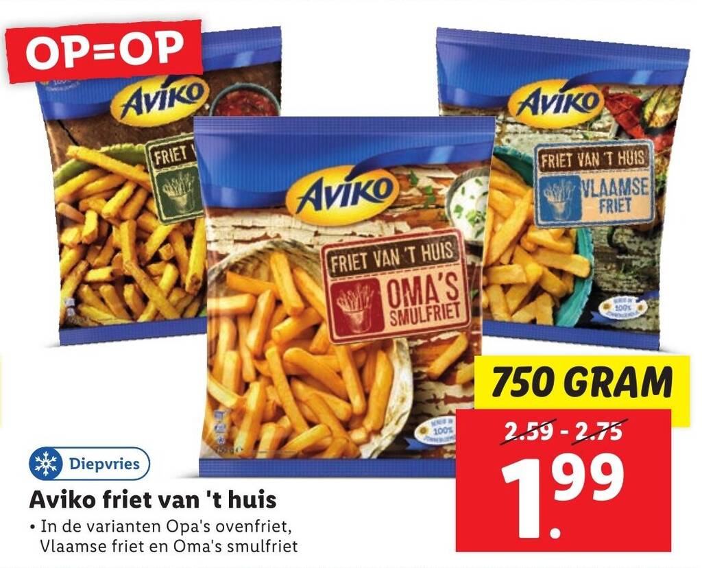 Aviko friet van 't huis 750g aanbieding bij Lidl