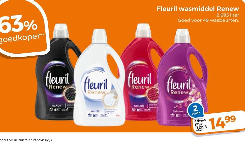 Fleuril wasmiddel Renew 2.695 liter aanbieding bij Trekpleister