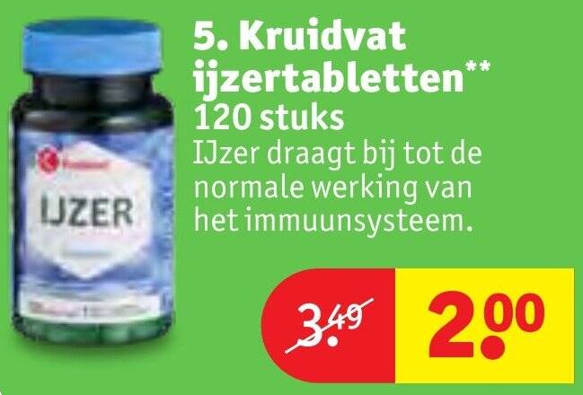 Kruidvat ijzertabletten 120 stuks aanbieding bij Kruidvat