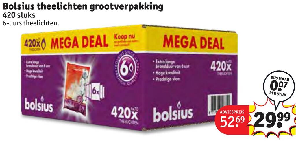 Bolsius theelichten grootverpakking 420 stuks aanbieding bij Kruidvat
