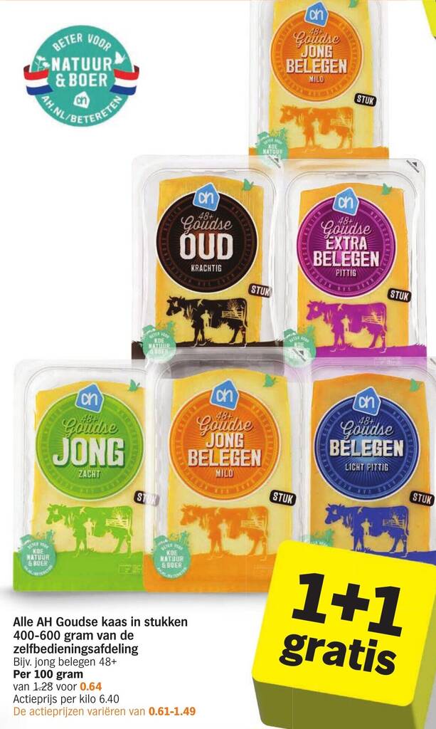 Alle AH Goudse kaas in stukken 400-600 gram van de ...