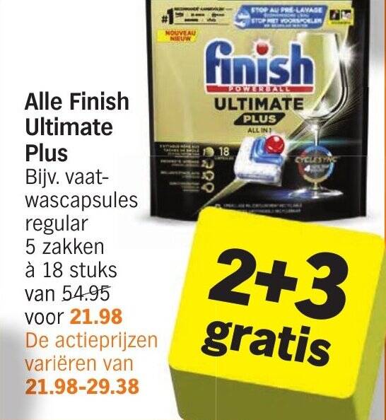 Alle Finish Ultimate Plus 2+3 gratis aanbieding bij Albert Heijn