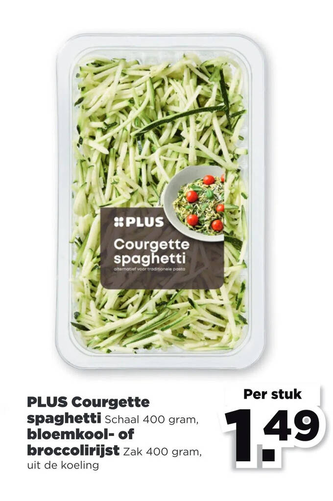 PLUS Courgette spaghetti Schaal 400 gram, aanbieding bij PLUS