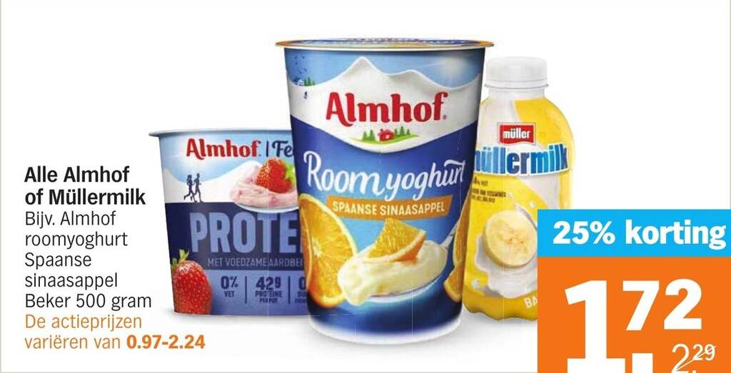 Alle Almhof of Müllermilk 500 gram aanbieding bij Albert Heijn