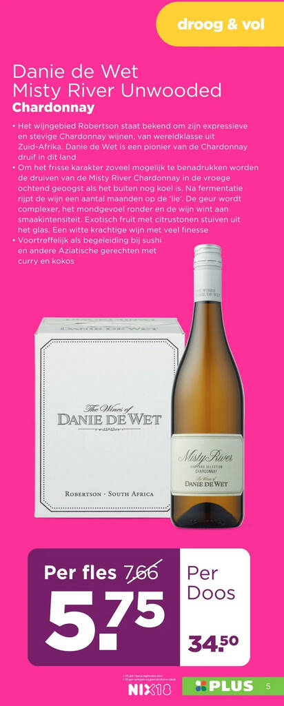 Danie de Wet Misty River Unwooded aanbieding bij PLUS