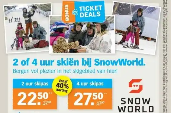 2 of 4 uur skiën bij SnowWorld. aanbieding bij Albert Heijn