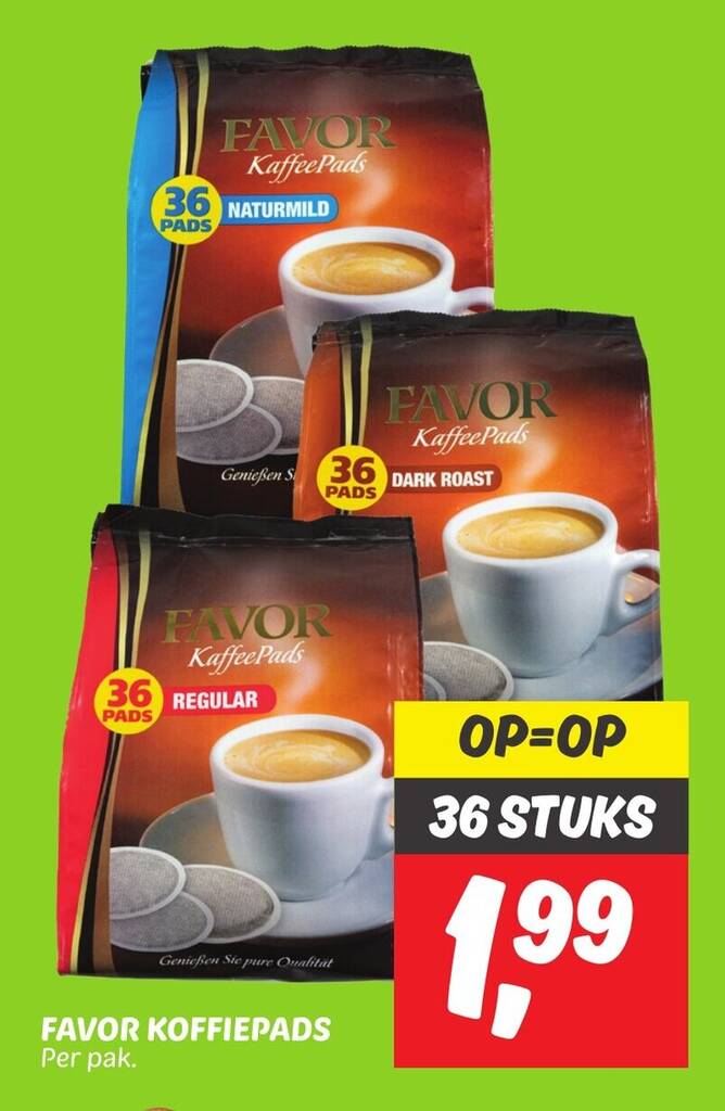 FAVOR KOFFIEPADS 36 stuks aanbieding bij Dekamarkt