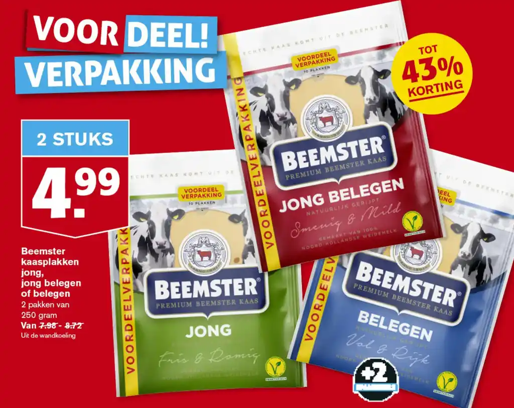 Beemster kaasplakken jong, jong belegen aanbieding bij Hoogvliet