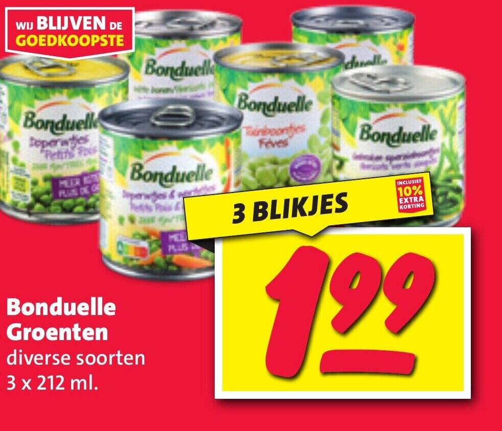 Bonduelle Groenten 3 x 212 ml aanbieding bij Nettorama