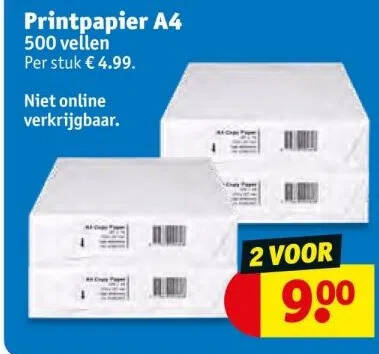 Printpapier A4 500 vellen Per stuk €4.99. aanbieding bij Kruidvat