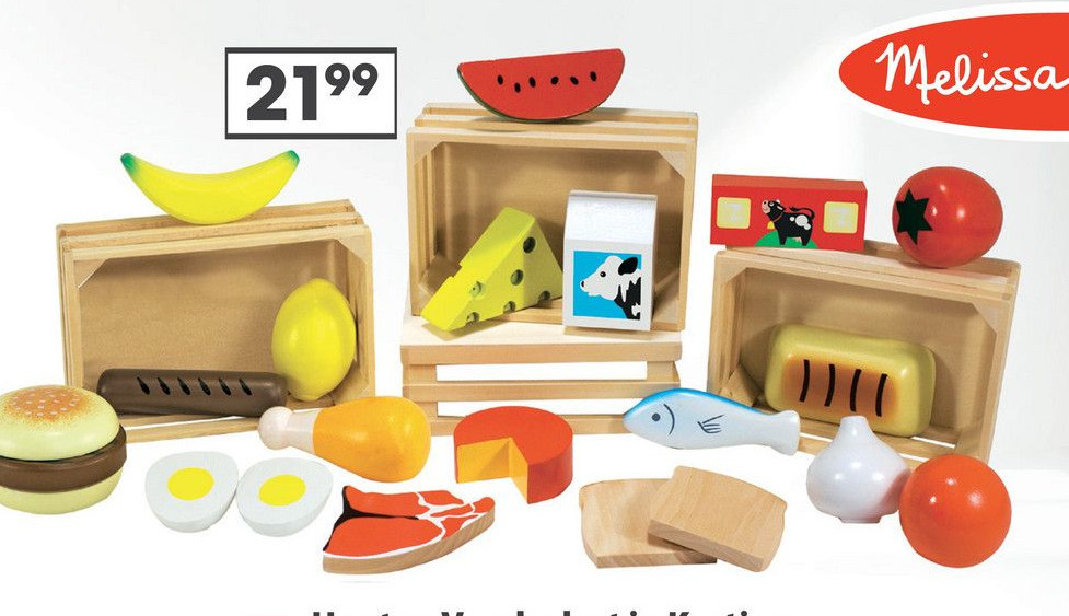 Houten Etenswaren in 4 Kratjes 21-Delig aanbieding bij Top1Toys