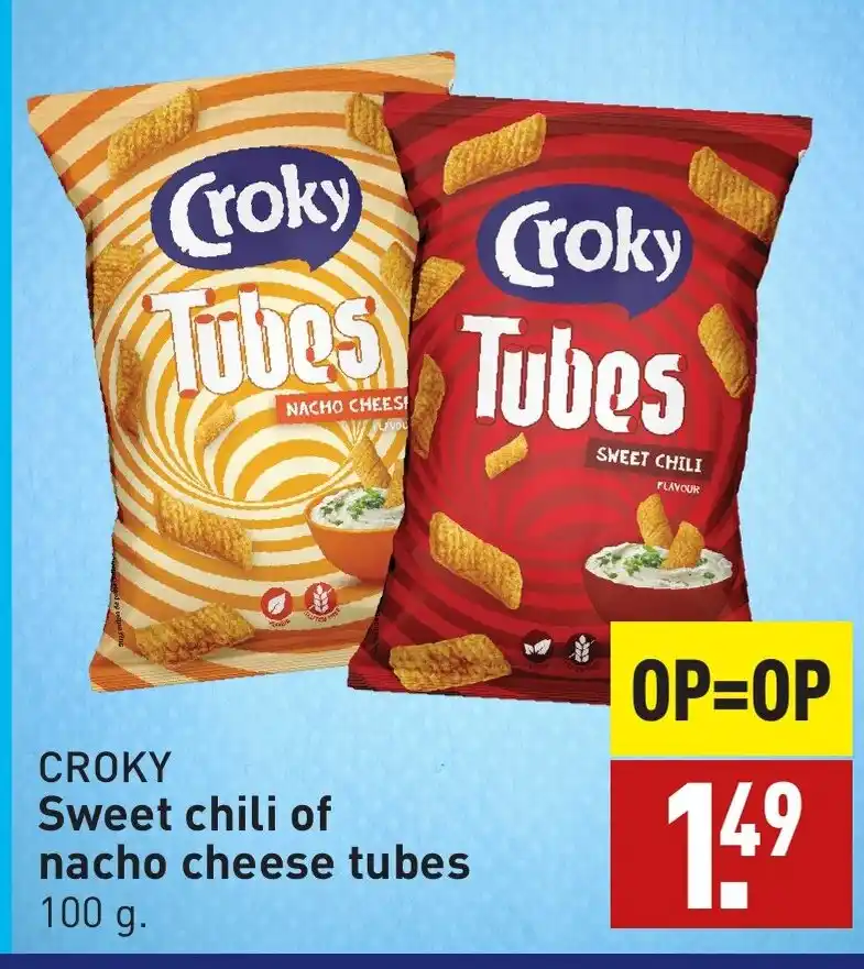 Sweet chili of nacho cheese tubes 100 g aanbieding bij ALDI