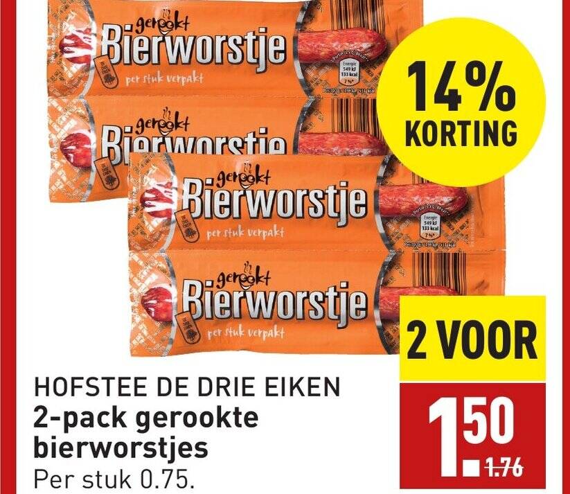 2-pack gerookte bierworstjes aanbieding bij ALDI