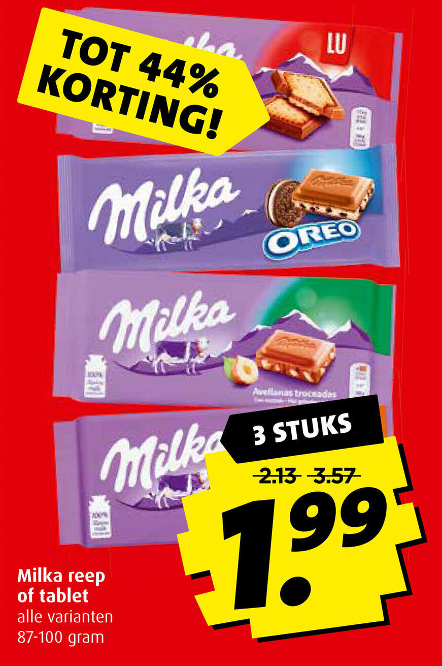 Milka reep of tablet 3*87-100g aanbieding bij Boni